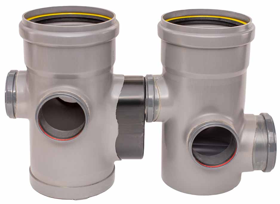 Gema PVC dubbele sifonput Ø250mm / 1 X sifon Ø125 mm + 5 X Ø110 mm